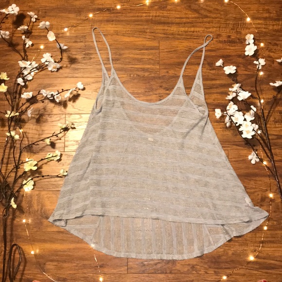 Tops | Sheer Grey Metal Infused Tank | Poshmark
